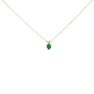 HAUS OF BRILLIANCE 14k Gold Heart Gemstone Pendant Necklace - Green Emerald | Yellow